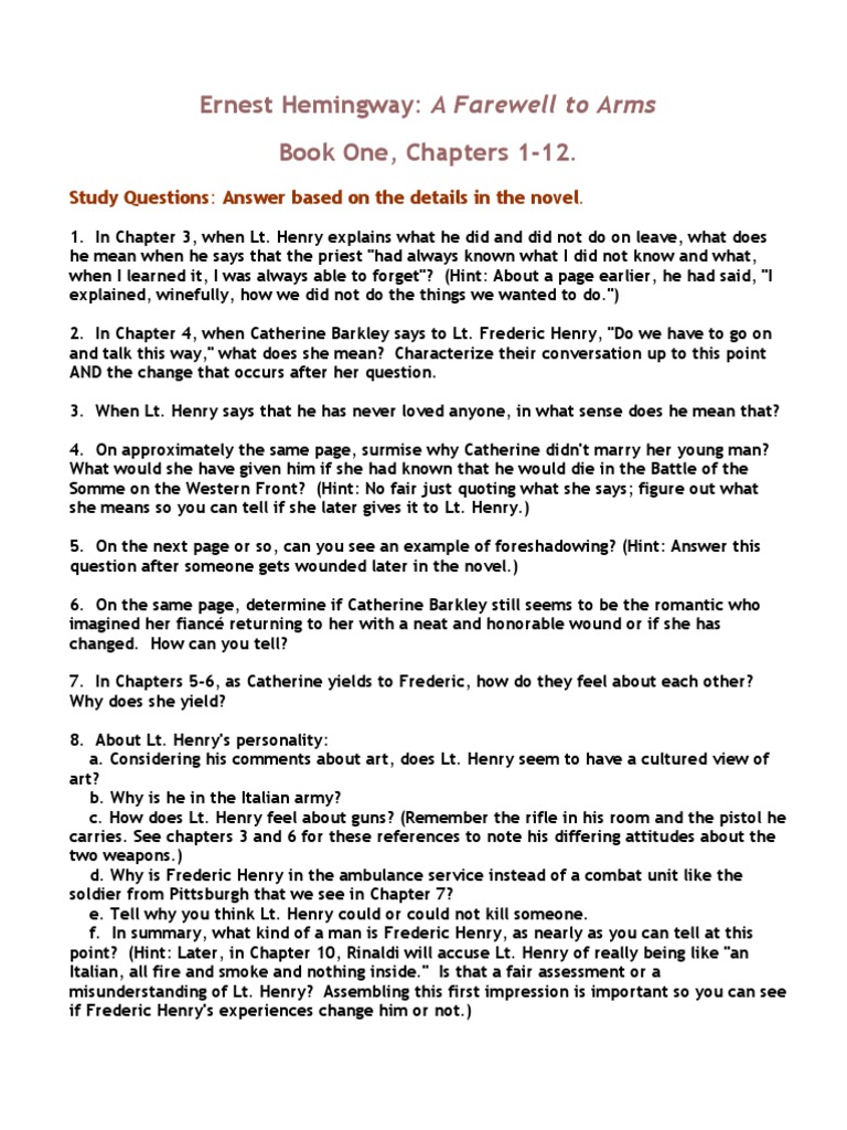 A Farewell to Arms: Chapters 1-12 Analysis | PDF | Unrest | Armed Conflict