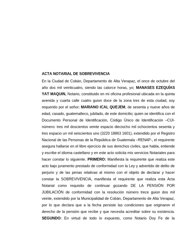 Acta Notarial de Sobrevivencia 2024 | PDF | Política | Derecho