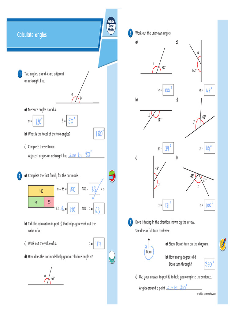 Y6 Summer Block 1 ANS3 Calculate Angles 2020 | PDF | Angle | Pie Chart