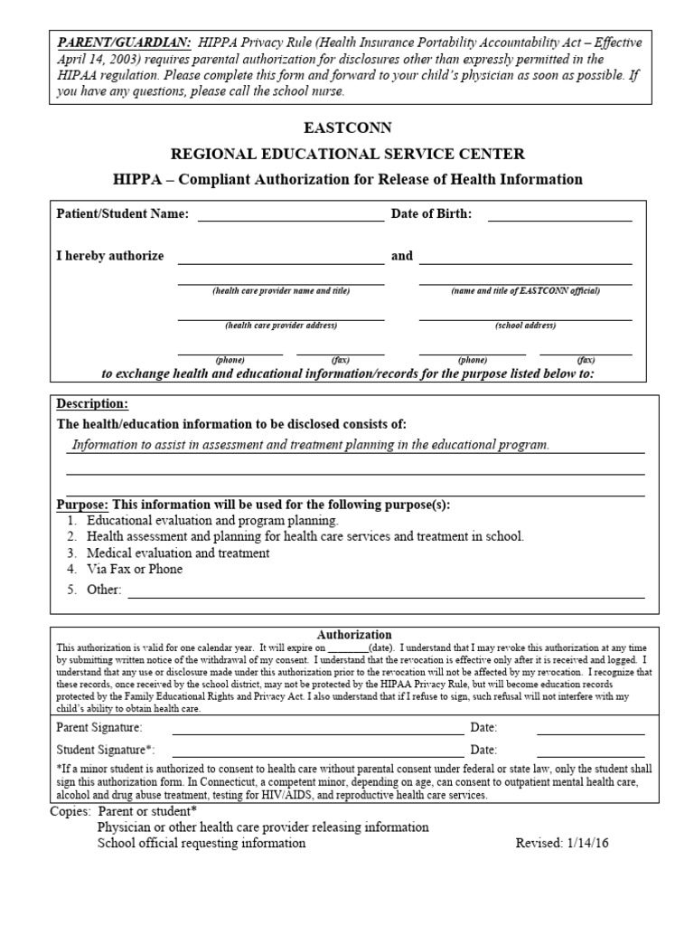 HIPAA Compliant Release of Info-Updated 1-14-16 | PDF | Health ...