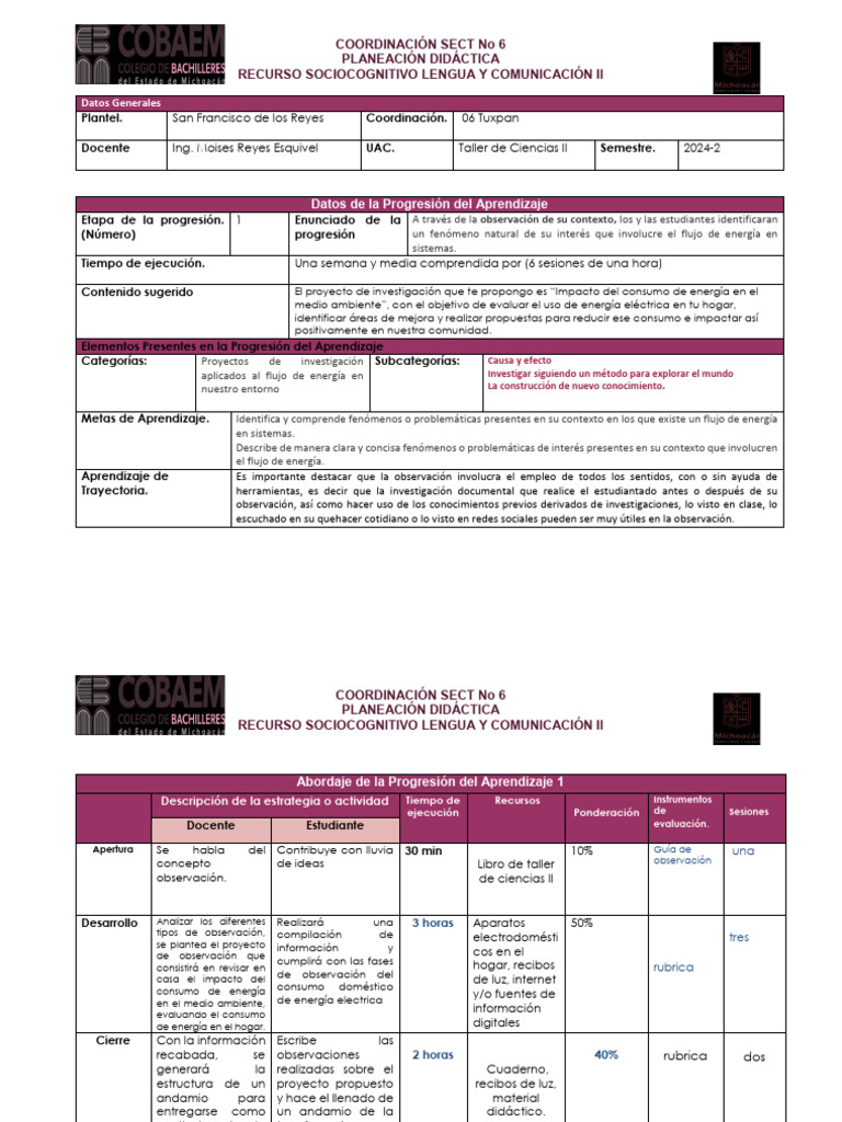 Progresiones Taller de Ciencias II | PDF | Aprendizaje | Teoría