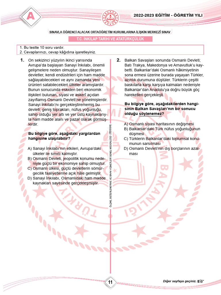 2023 LGS T.C. Inkilap Tarihi Soru Ve Cevaplari | PDF