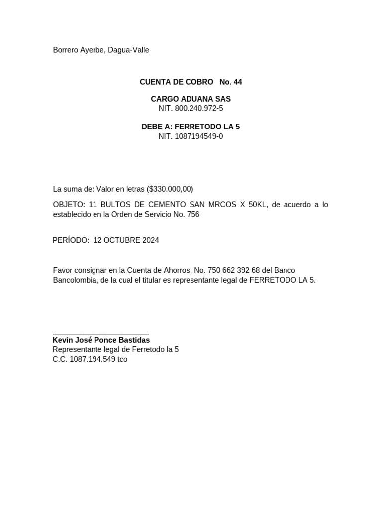 Modelo Cuenta de Cobro | PDF