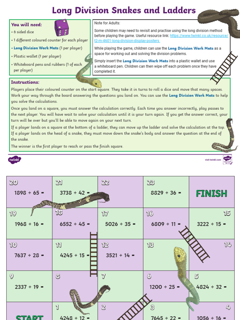 T M 1648716961 Long Division Snakes and Ladders Game - Ver - 4 | PDF