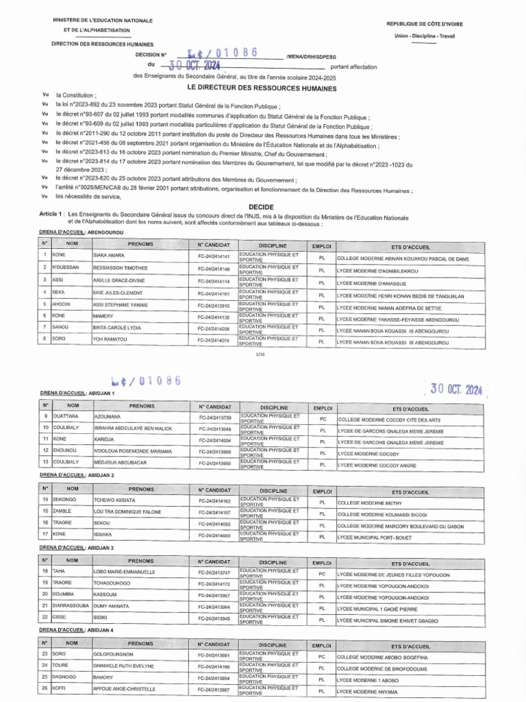Affectation 2024-2025 Professeurs Eps Direct | PDF