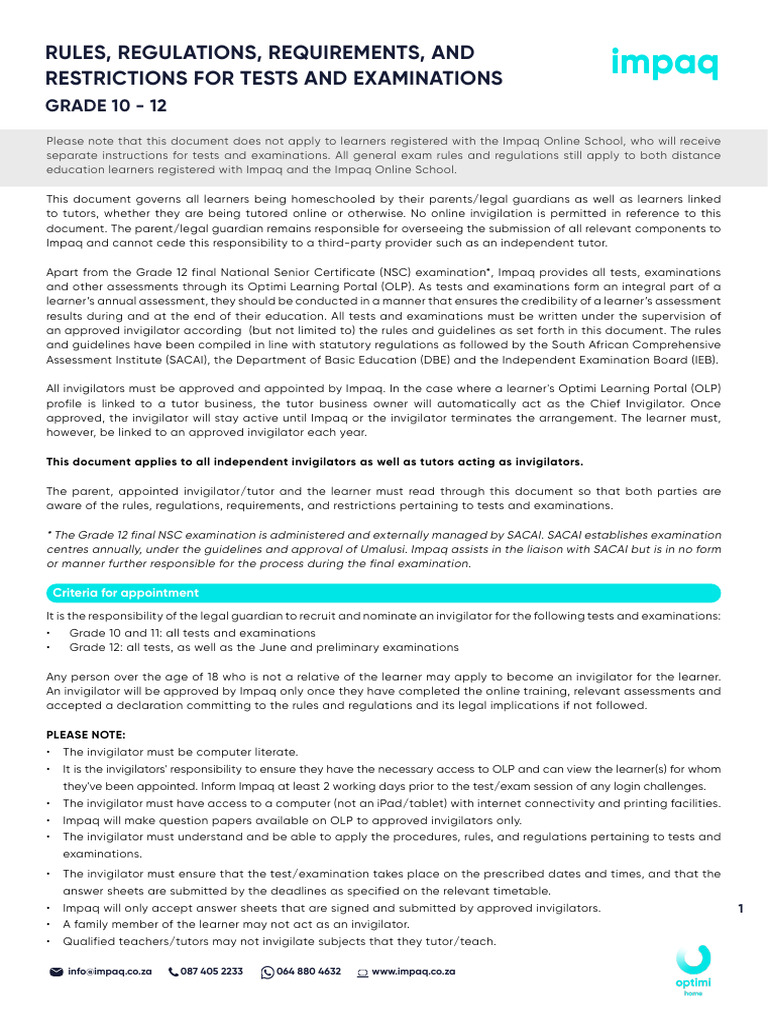 Examination Rules Regulations Requirements and Restrictions | PDF