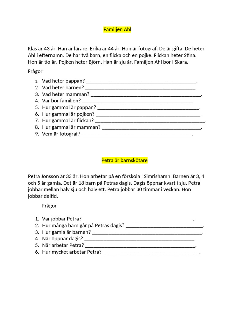 TEXTER OCH FRÅGOR - Några Texter Och Frågor | PDF