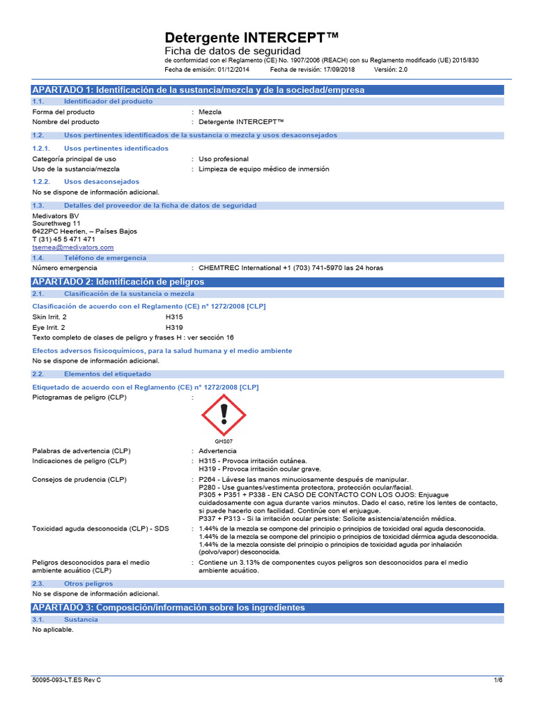 Detergente INTERCEPT | PDF | Toxicidad
