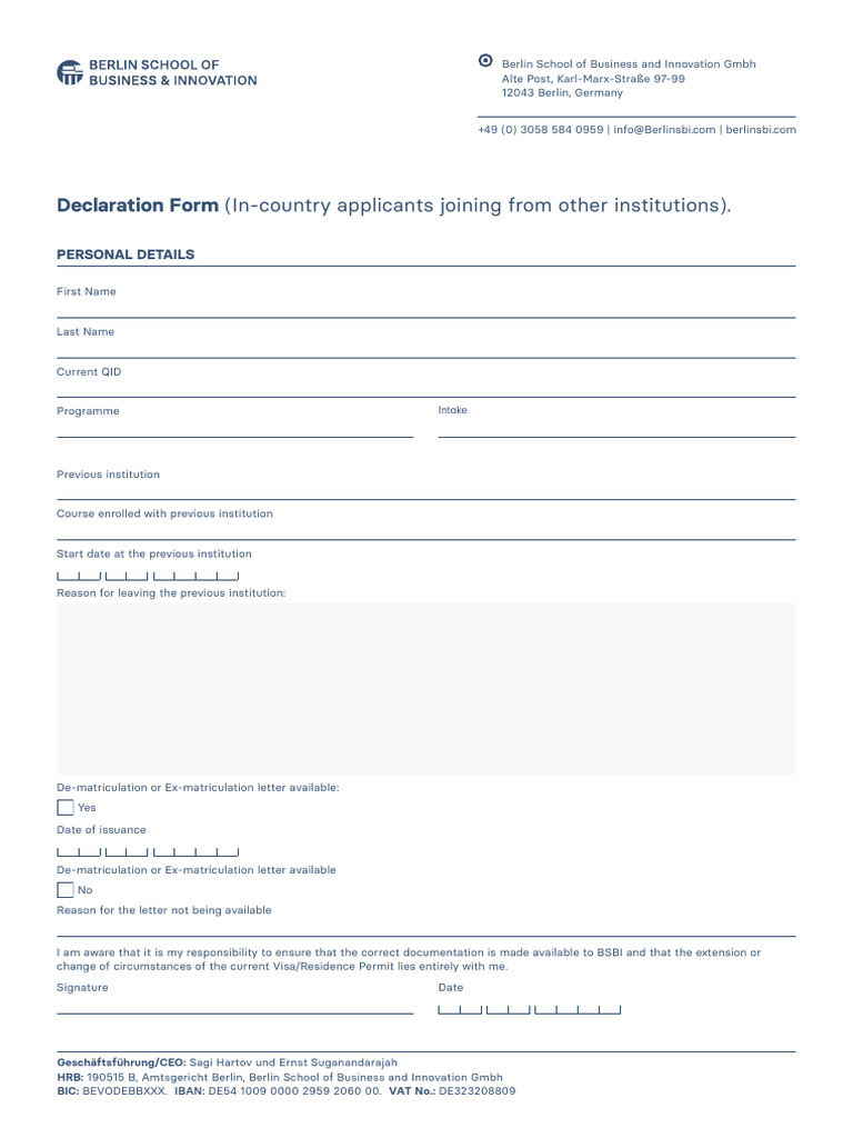 BSBI Declaration Form | PDF