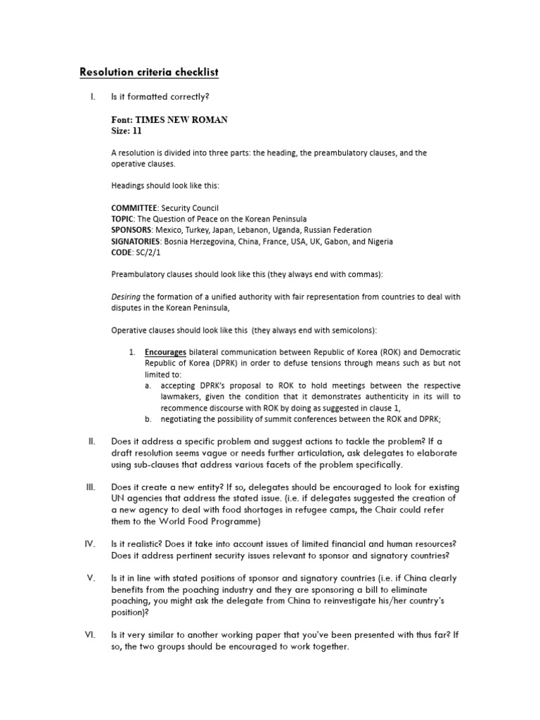 Resolution Criteria Checklist | PDF | South Korea | World Politics
