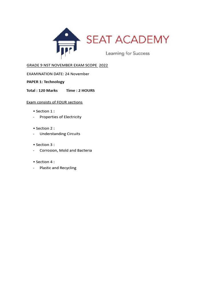 NST GR 9 Nov Exam Scope | PDF