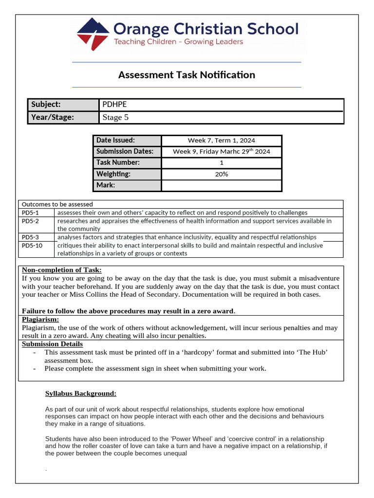 Stage 5 PDHPE Assessment Task 1 Healthy Relationships | PDF | Usability ...