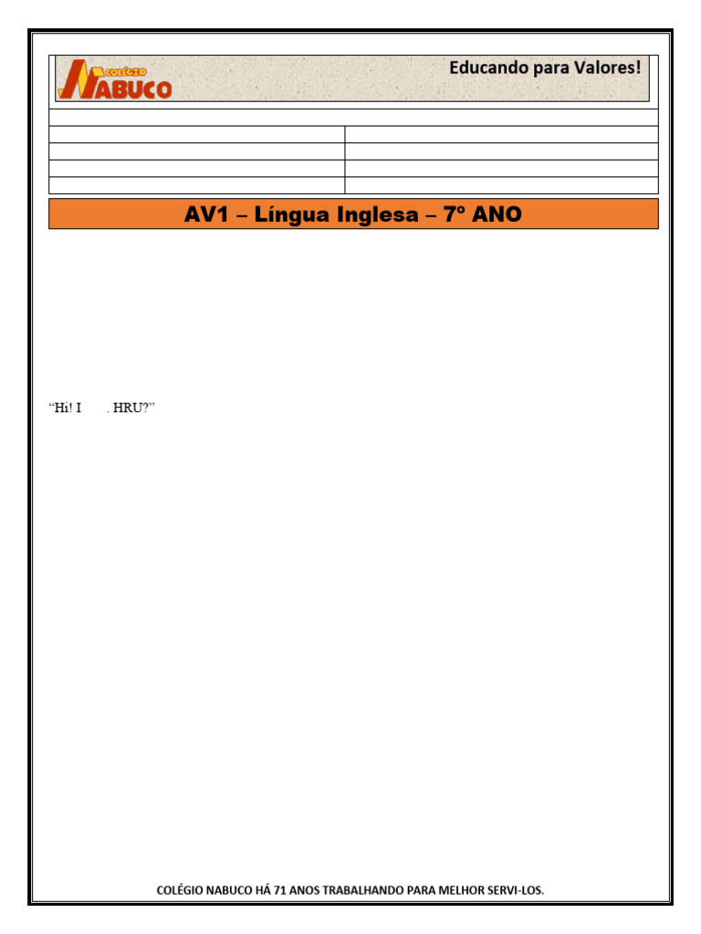 AV1 - Língua Inglesa 7º ANO - TRIMESTRE III | PDF | Linguística