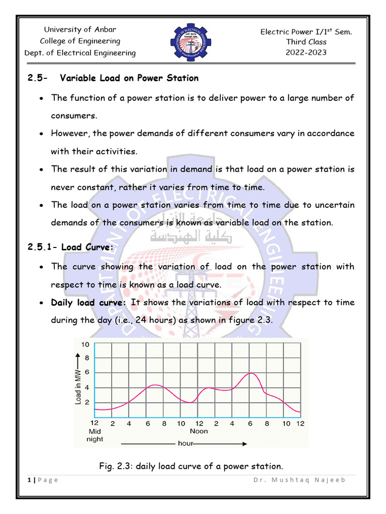 Lec. 3 - Elec. Power I - Variable Load On Power Station | PDF | Power Station | Watt