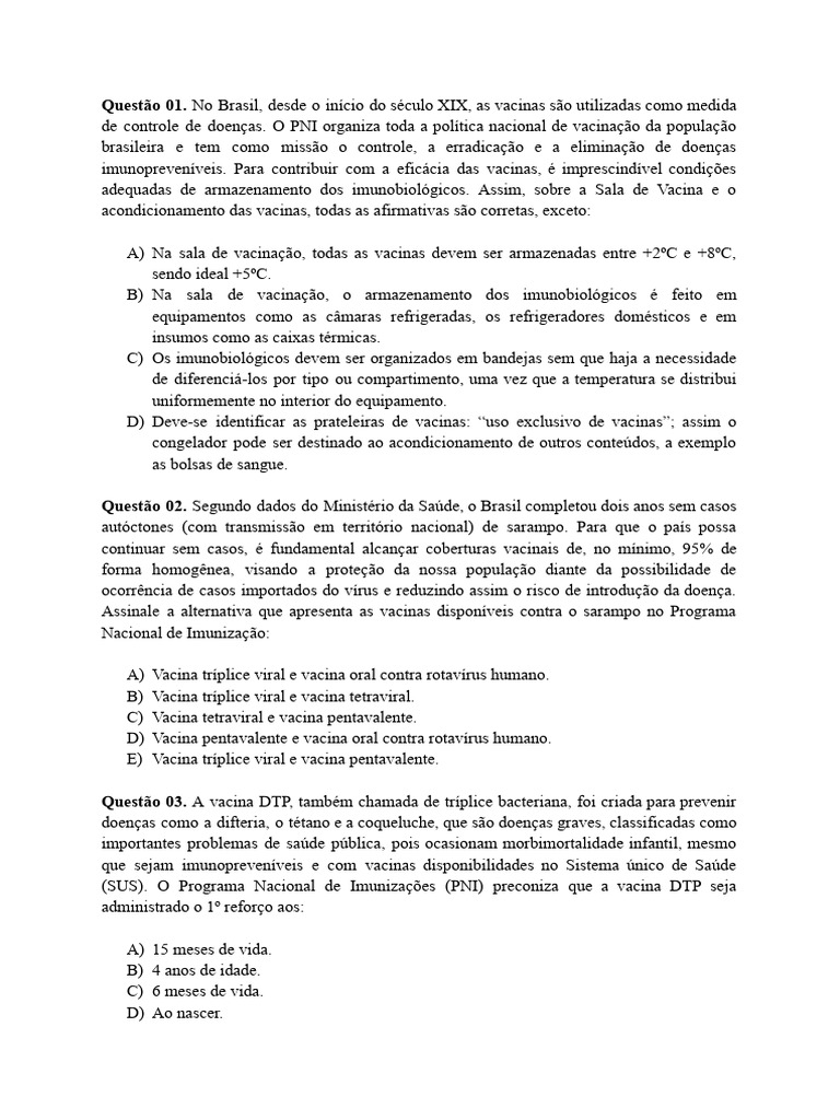 Atividade 02. Imunização Ped e Heb | PDF | Vacinas | Remédio