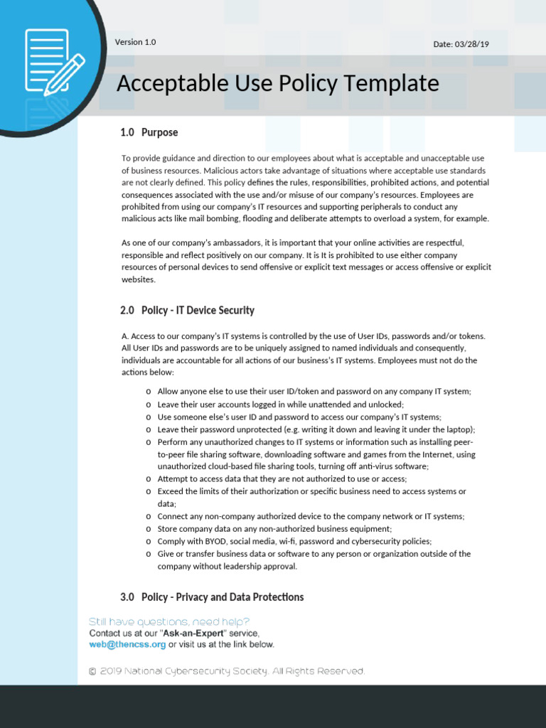 Acceptable Use Policy Guide | PDF | Computer Network | Password