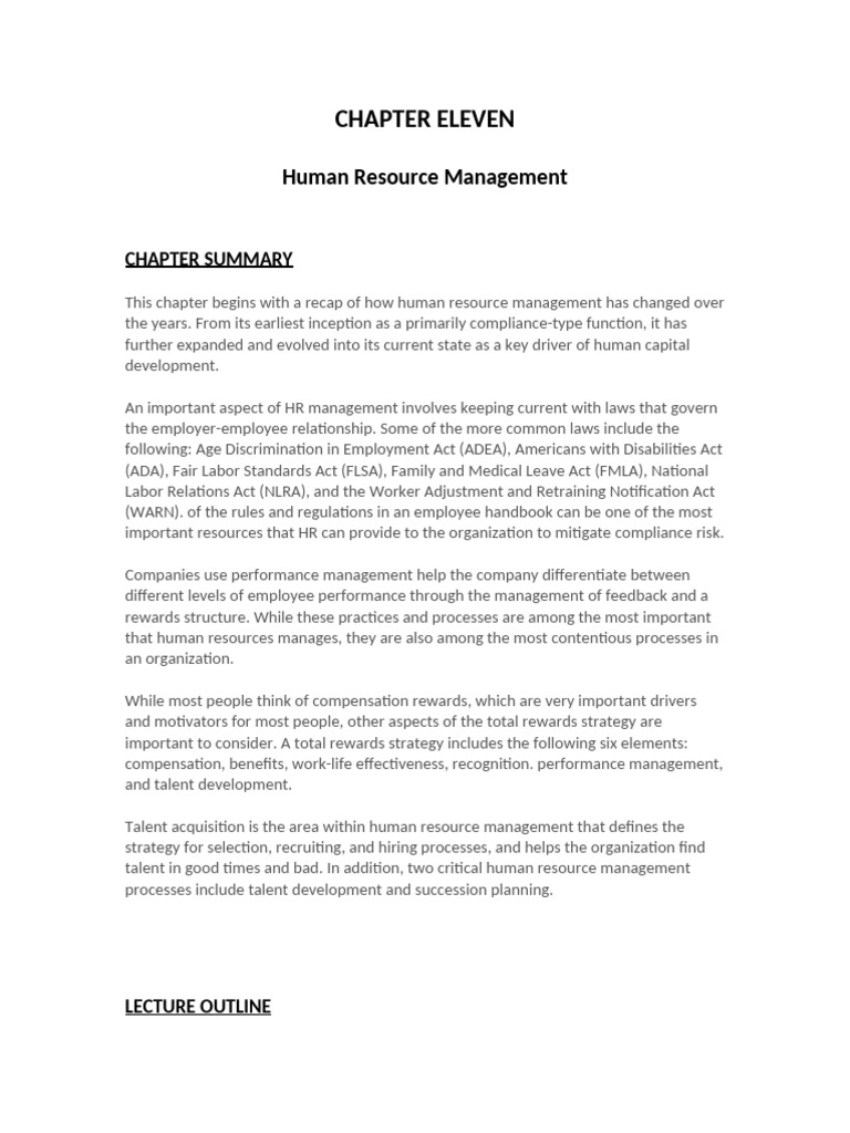 Chapter 11 - Human Resource Management | PDF | Human Resource ...