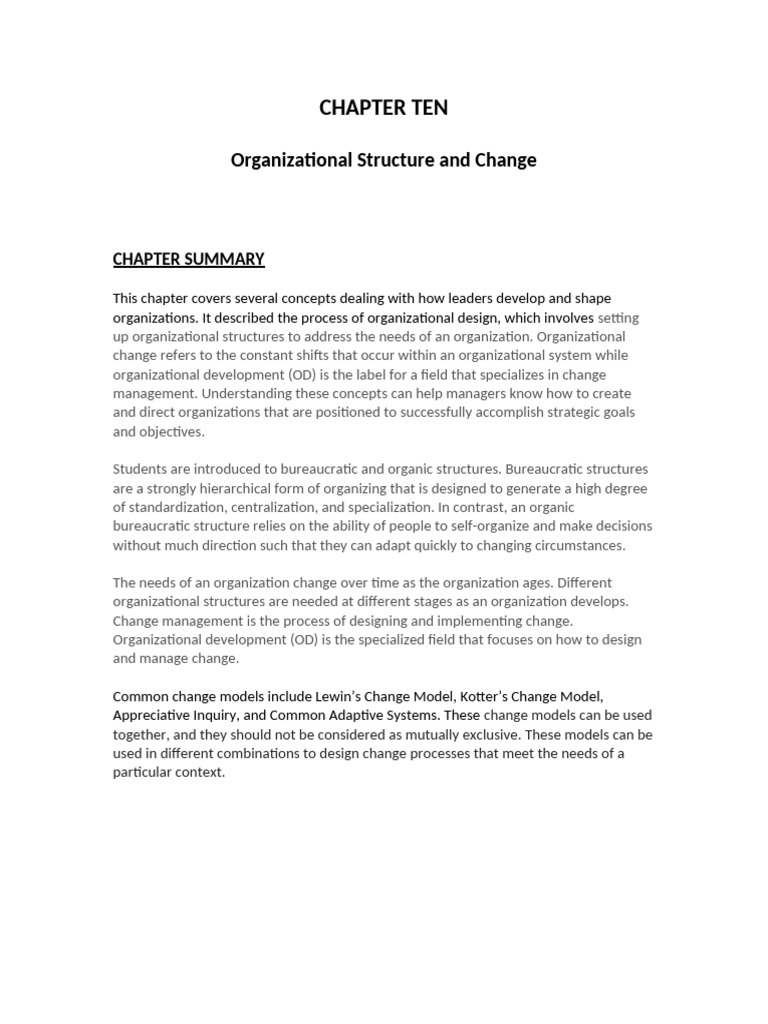 Organizational Structure and Change Overview | PDF | Organizational ...