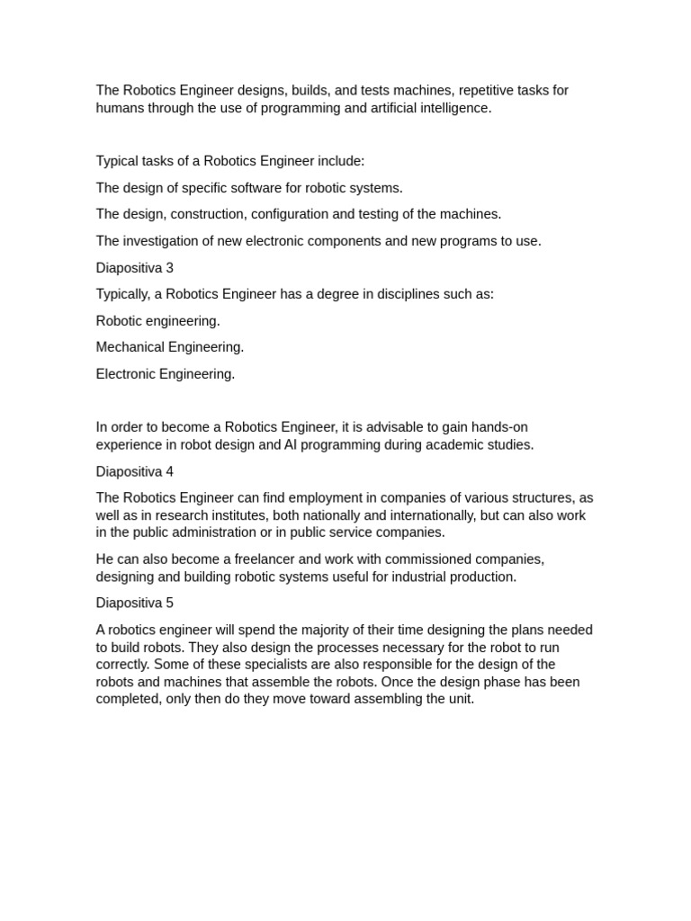Robotics Engineer Role Overview | PDF