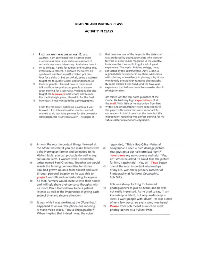 READING AND WRITING CLASS SCANNING | PDF