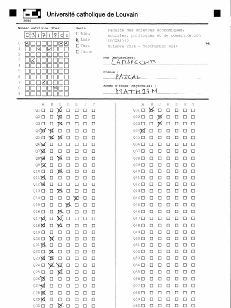 Reponses QCM Test Blanc Sur Grille | PDF