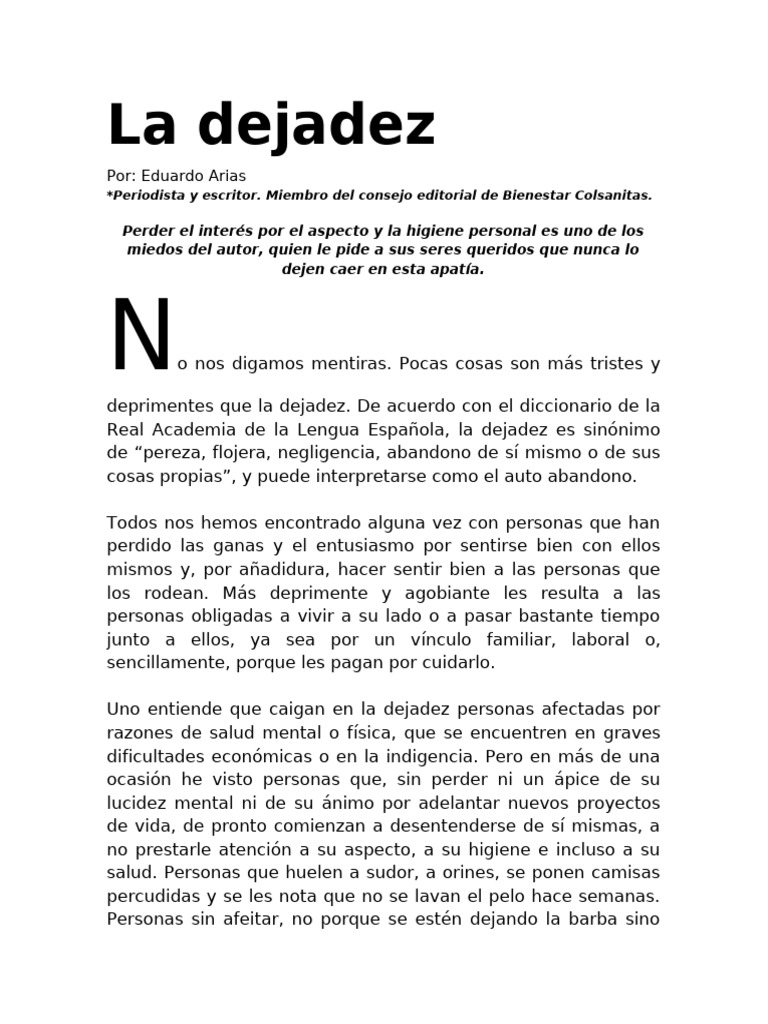 La dejadez: significado y consecuencias | PDF | Estilo de vida