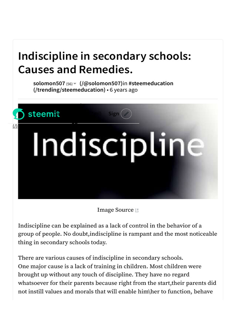 Indiscipline in Secondary Schools: Causes and Remedies | PDF | Behavior ...