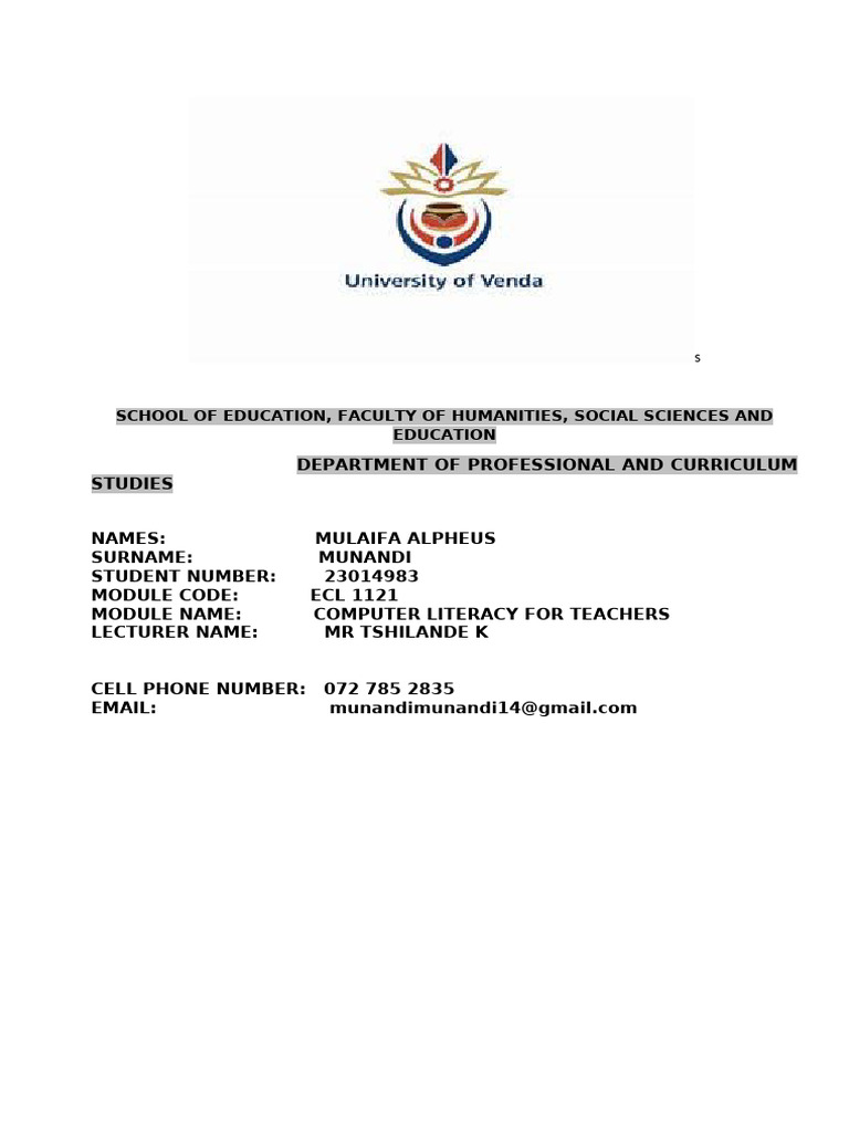 Munandi Am 23014983 Ecl 1121 Practical | PDF | Teachers | Curriculum