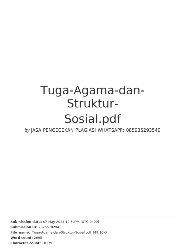 Tuga Agama Dan Struktur Sosial PDF | PDF