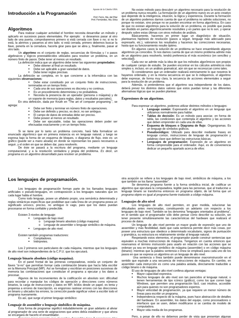 Programacion, Algoritmos y Lenguajes - 1 | PDF | Programación | Programa de computadora