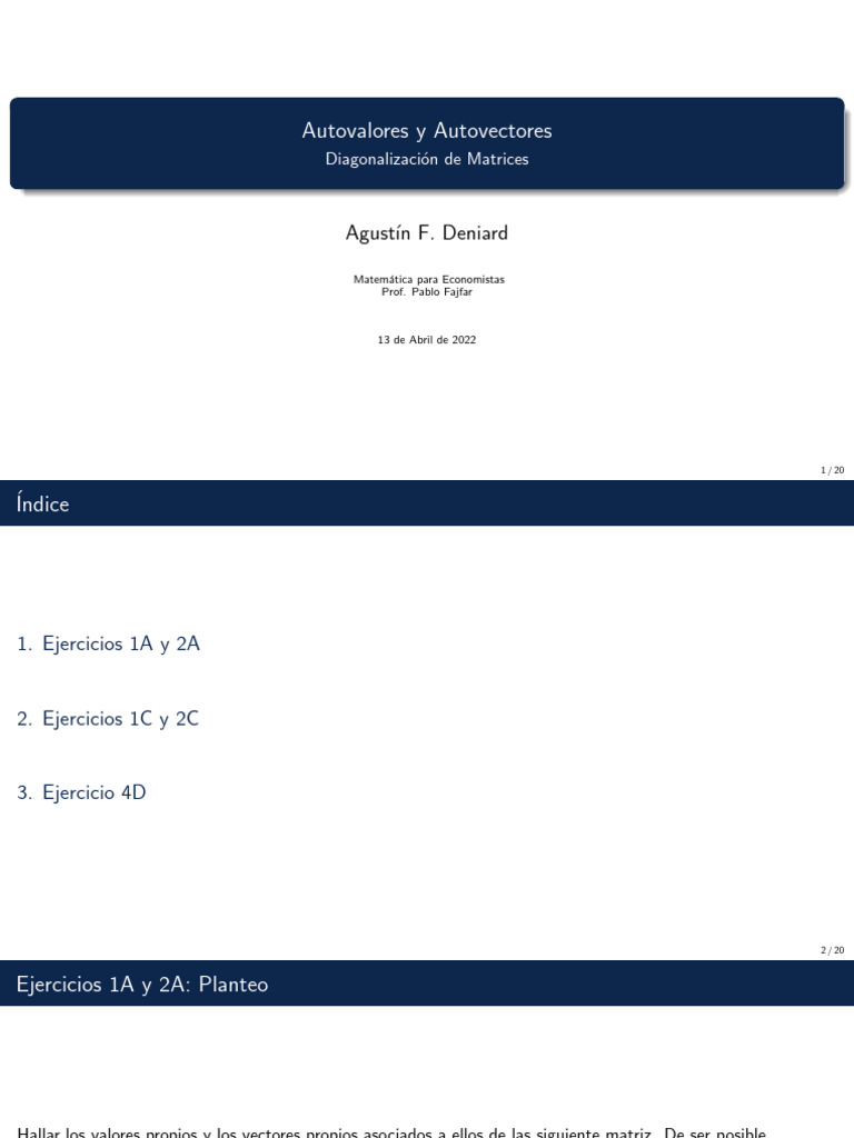 Presentaci N Autovalores y Autovectores Diagonalizaci N | PDF | Valores propios y vectores ...