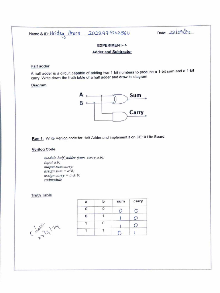 DD Lab Hridey Arora Exp 4 | PDF | Digital Electronics | Electronic Circuits