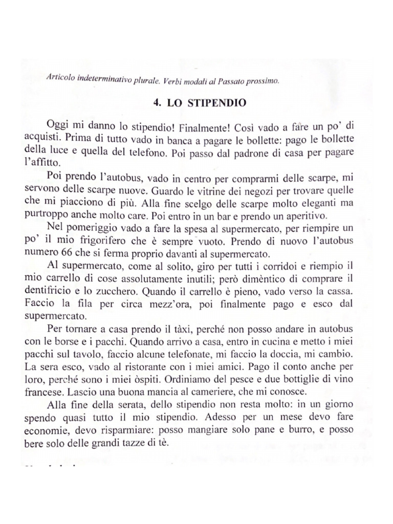 Articolo Indeterminativo Plurale Verbi Modali Al Passato Prossimo | PDF