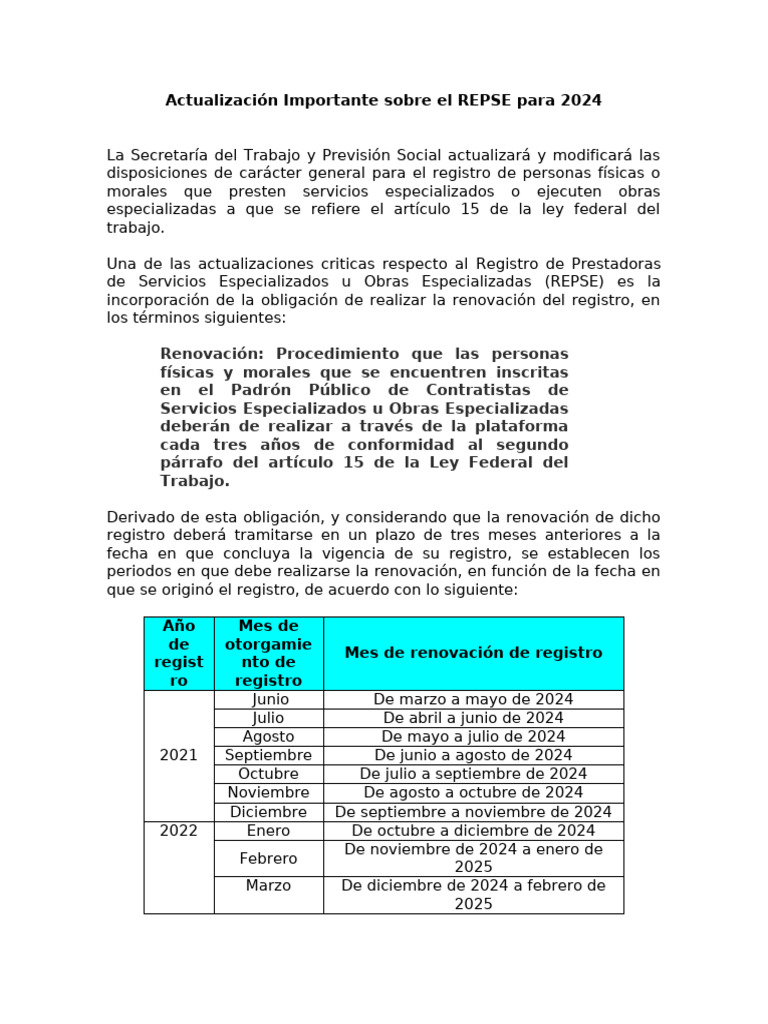 Actualización Importante Sobre El REPSE para 2024 C | PDF | Gobierno