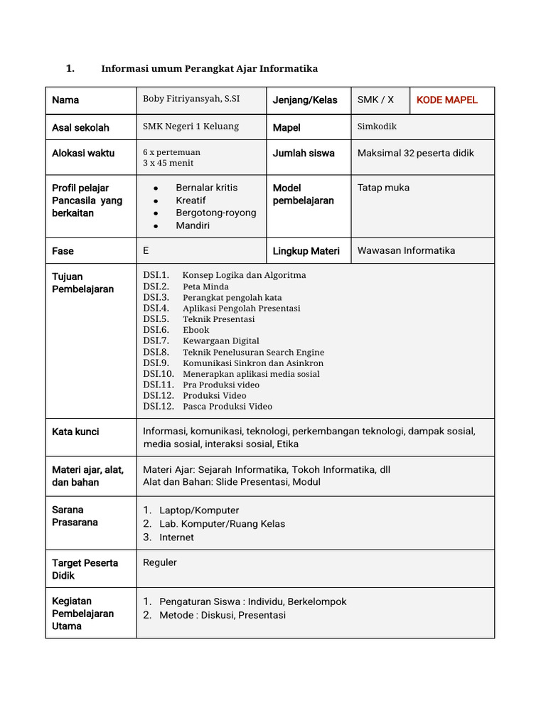 Modul Ajar Boby Fitriyansyah | PDF