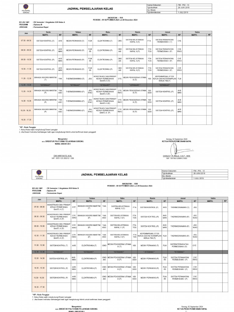 Jadwal PK Ang - Xvii Sem.3 Ta 2024-2025 | PDF