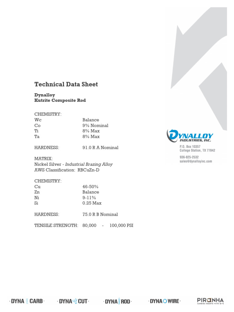 Dynalloy Kutrite Composite Rod Specs | PDF | Science & Mathematics