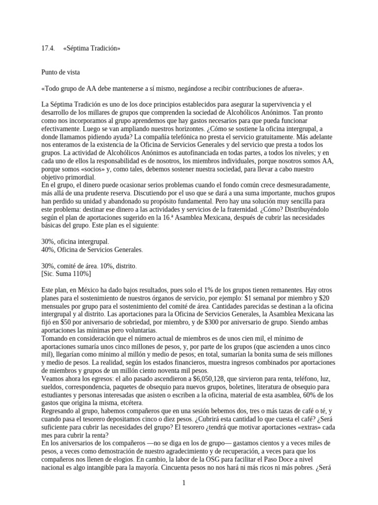 17.4. Séptima Tradición | PDF | alcoholicos anonimos