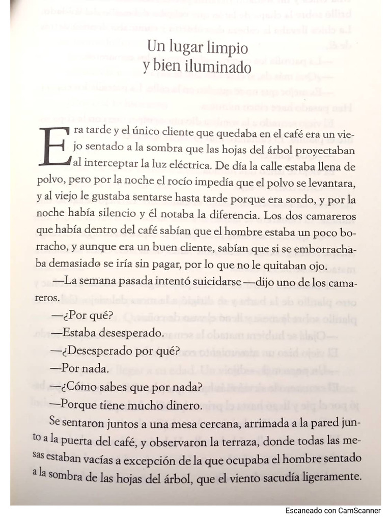 Un Lugar Limpio y Bien Iluminado. Hemingway | PDF