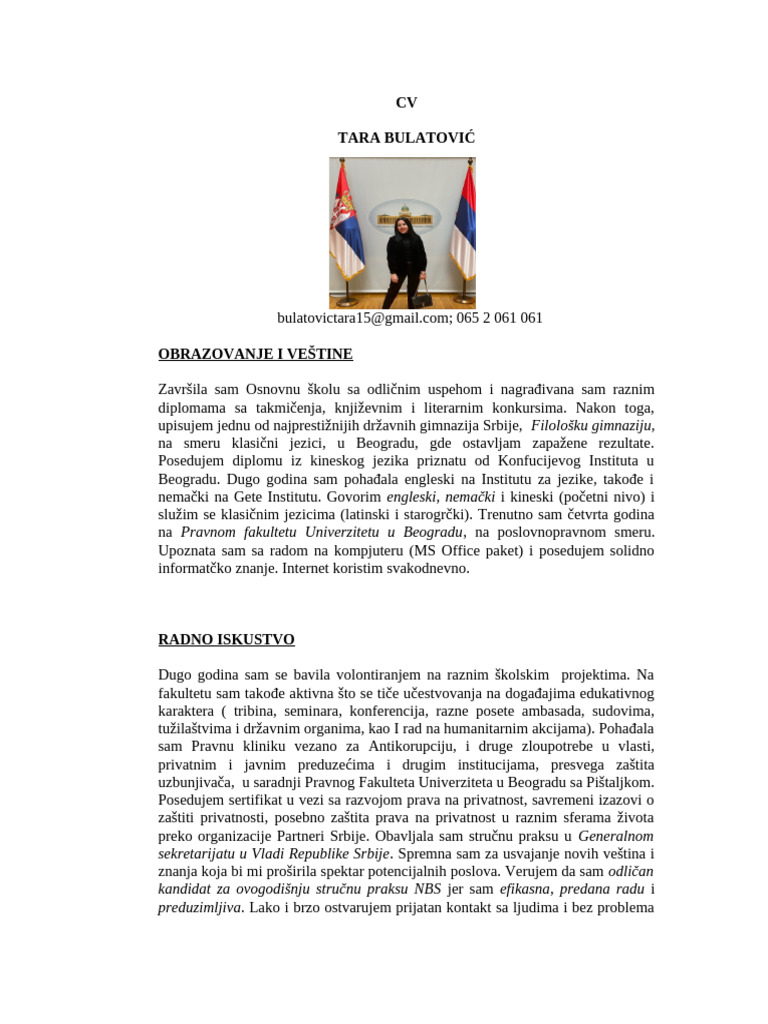 CV Tara Bulatović | PDF