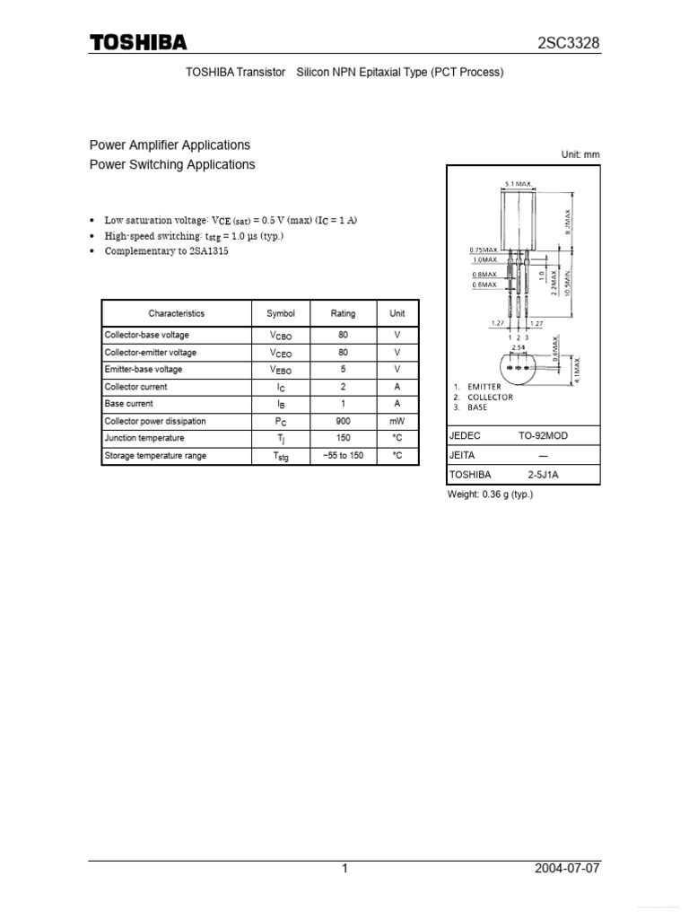 2SC3328 ToshibaSemiconductor | PDF | Electrical Engineering | Electricity