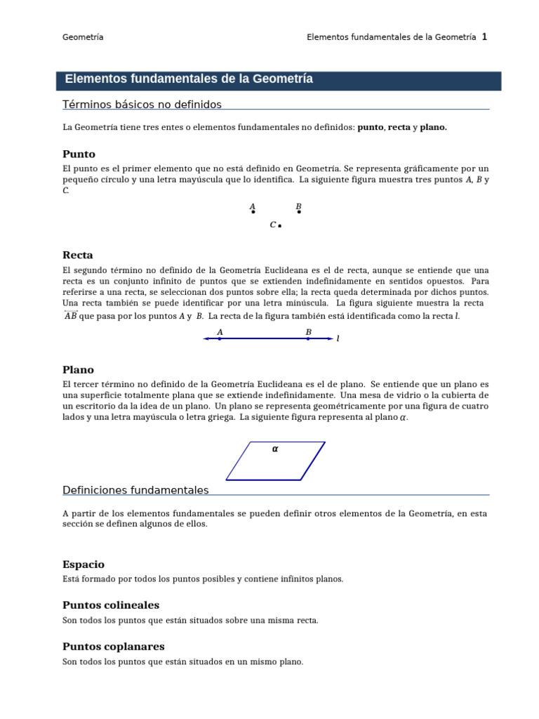Elementos Fundamentales de La Geometria | PDF | Ángulo | Línea (geometría)
