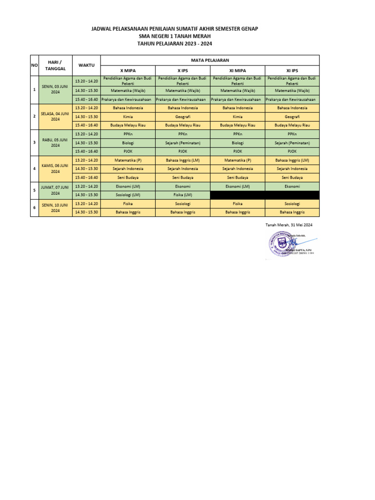 Jadwal Pas Genap Tp. 2023-2024 | PDF