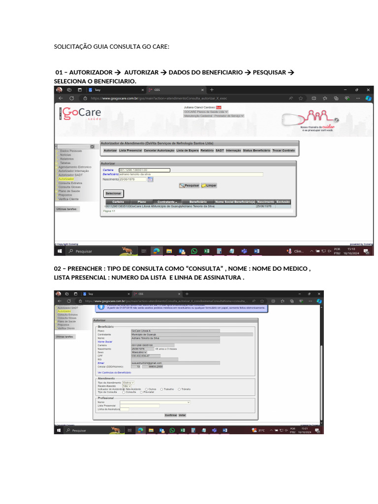 Guia de Autorização de Consulta GO Care | PDF