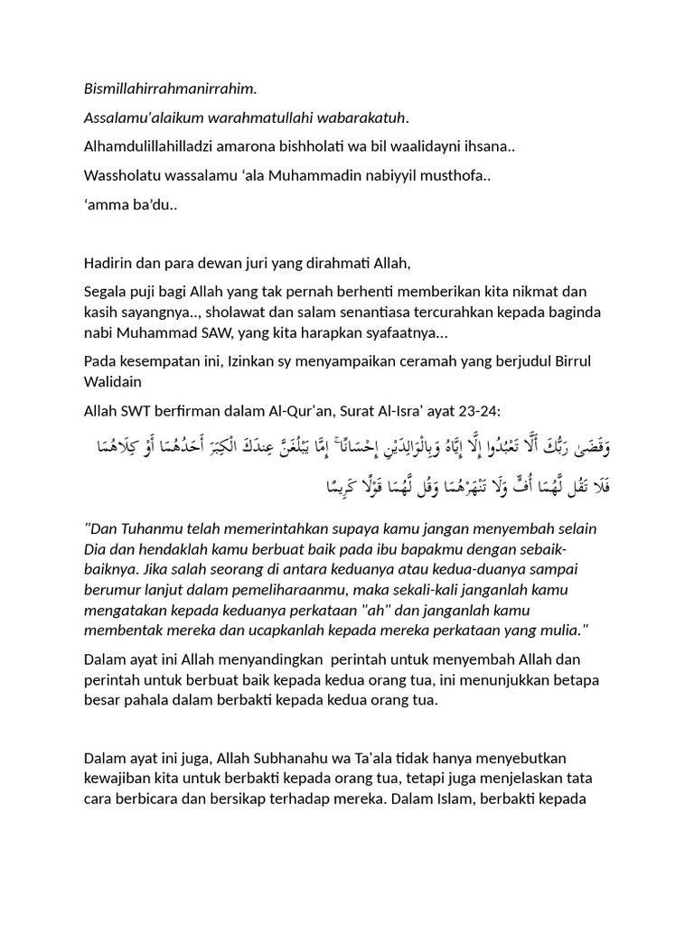 Teks Ceramah Birrul Walidayn | PDF | Agama & Spiritualitas