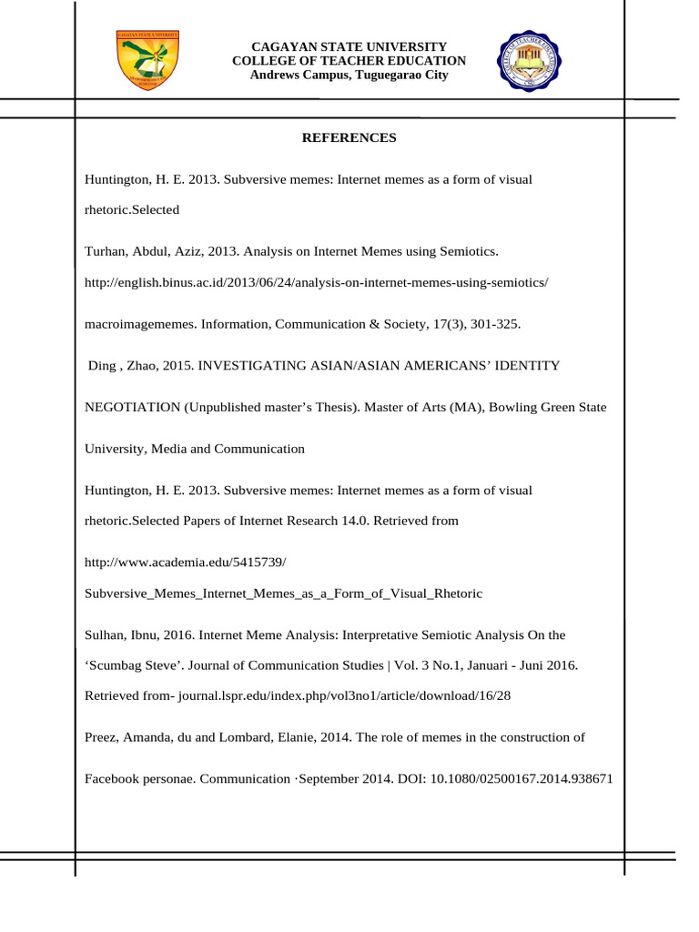 References Memes | PDF | Meme | Human Communication