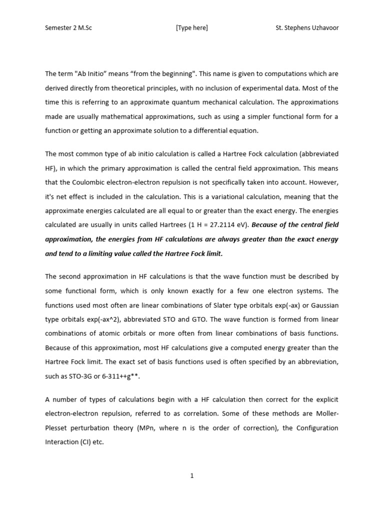 Ab Initio | PDF | Hartree–Fock Method | Ab Initio Quantum Chemistry Methods