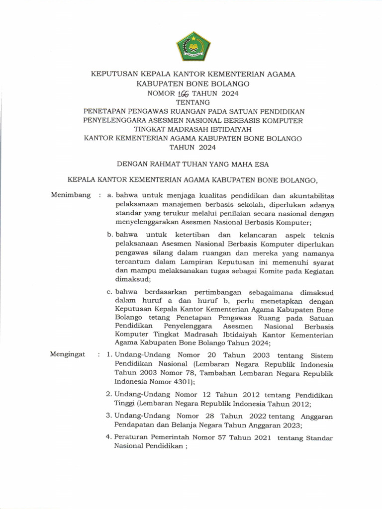 SK Pengawas ANBK Jenjang MI | PDF