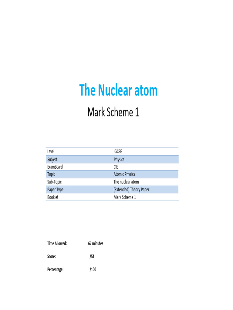 51.1 The Nuclear Atom CIE IGCSE Physics Ext Theory Ms - L | PDF ...