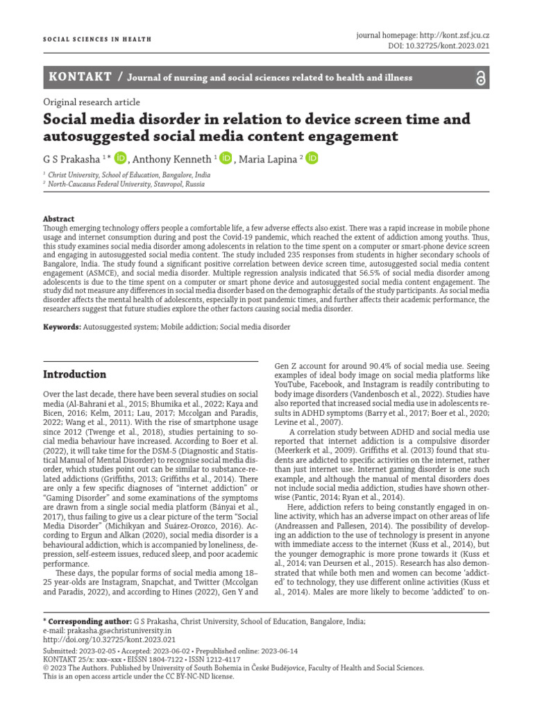Social Media Disorder in Relation To Device Screen | PDF | Social Media ...